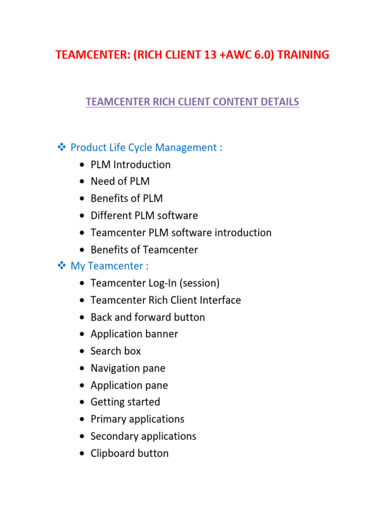 Teamcenter Rich Client and Awc Content Details | PDF