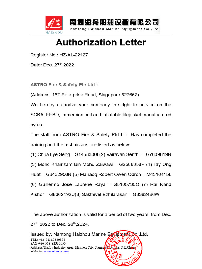 Authorization Nantong Haizhou | PDF