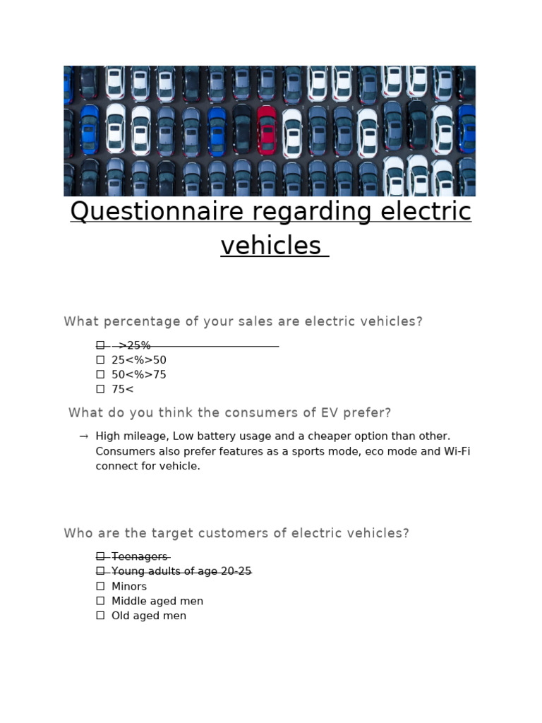 Questionnaire Regarding Electric Vehicles | PDF
