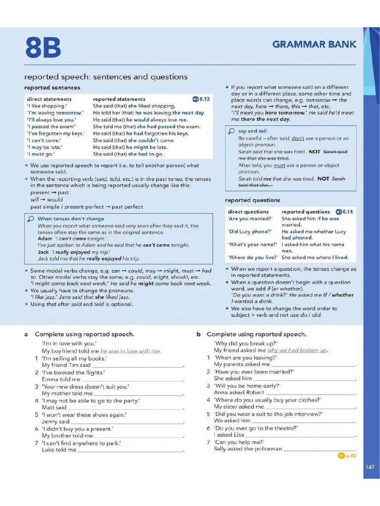 EF B1 Reported Speech Info + Practice | PDF