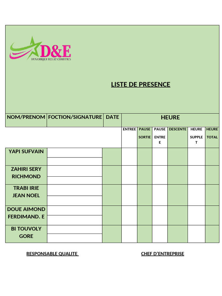 Liste de Presence | PDF