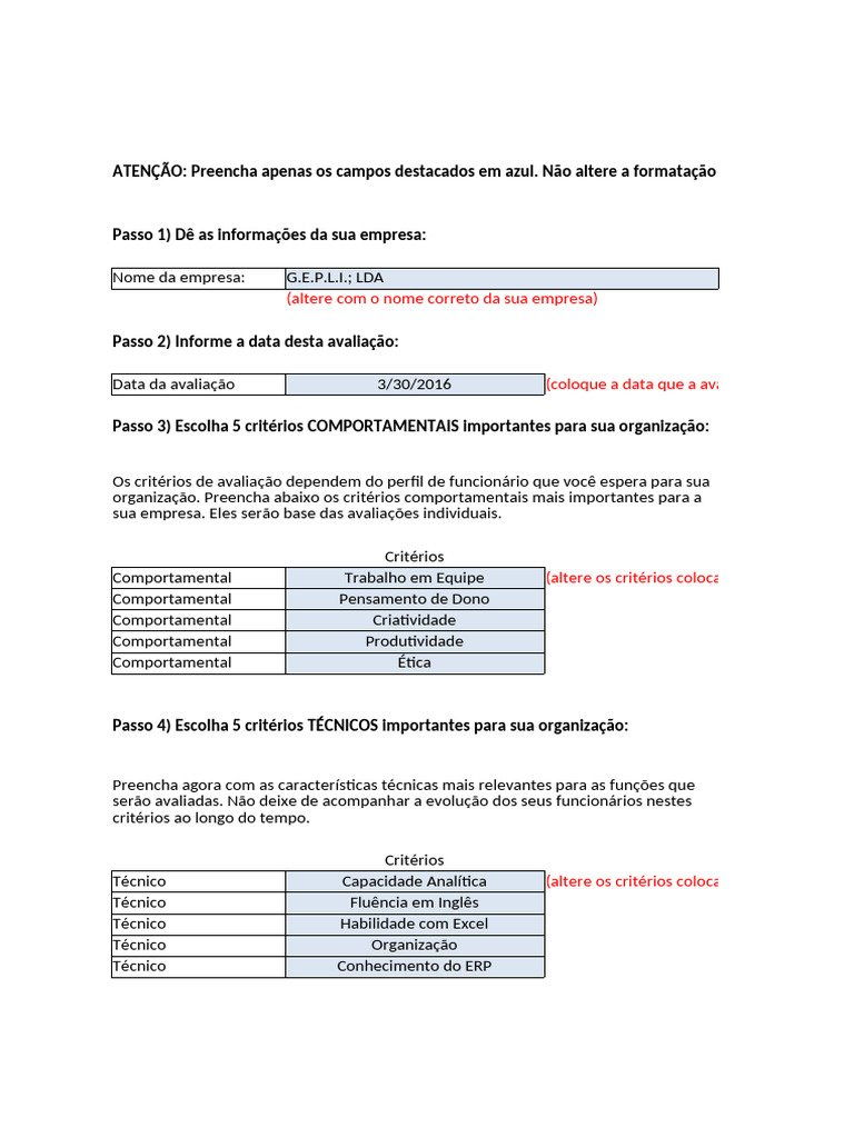GEPLI Modelo de Avaliação de Desempenho | PDF