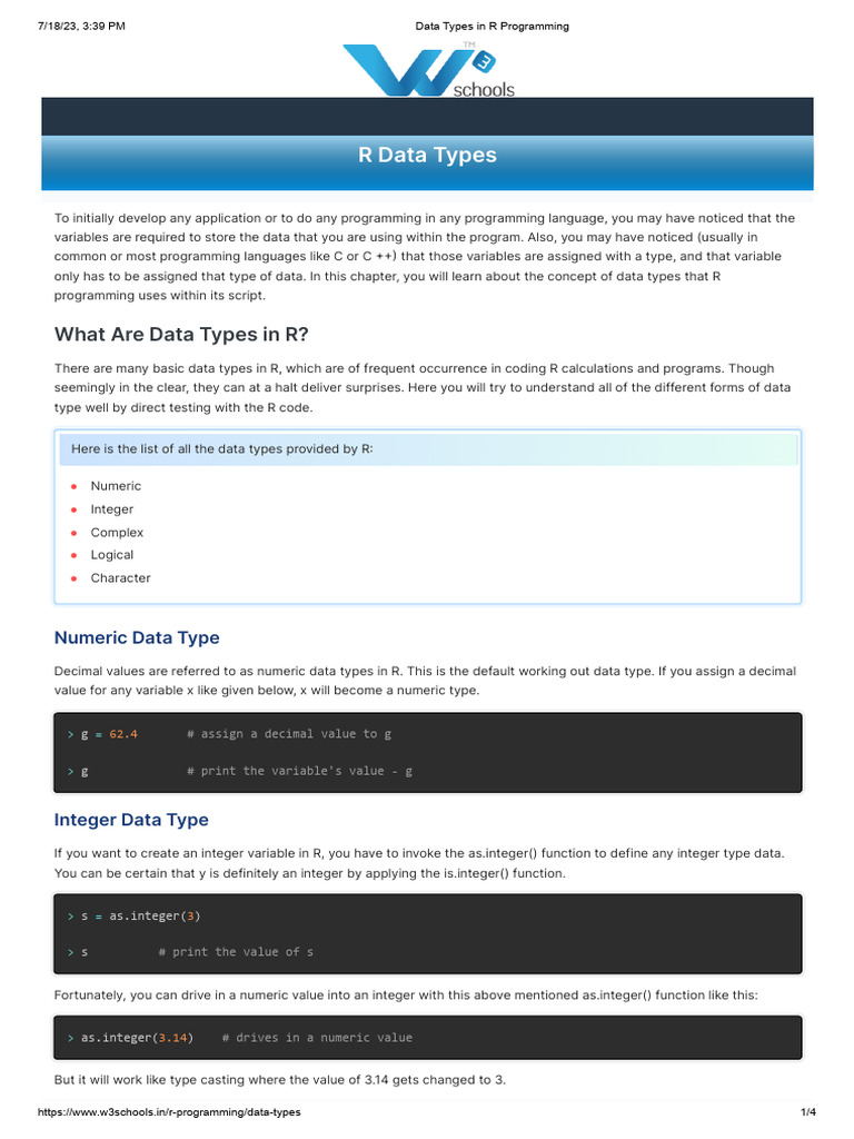 Data Types in R Programming | PDF Data Types in R Programming | PDF