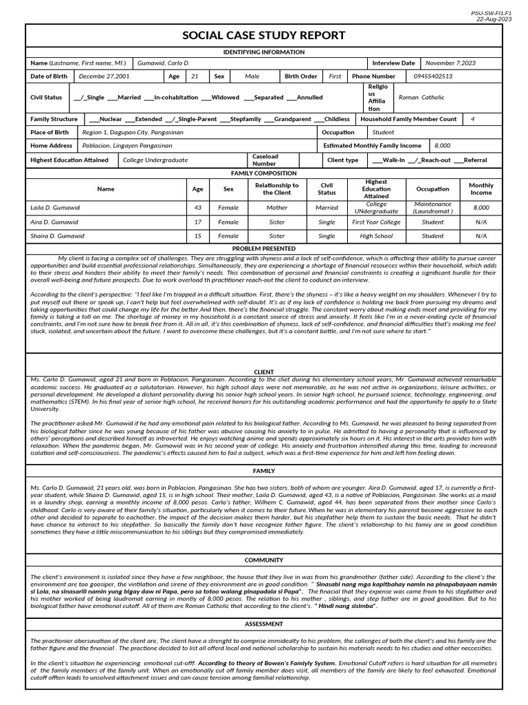 Social Case Study Report | PDF