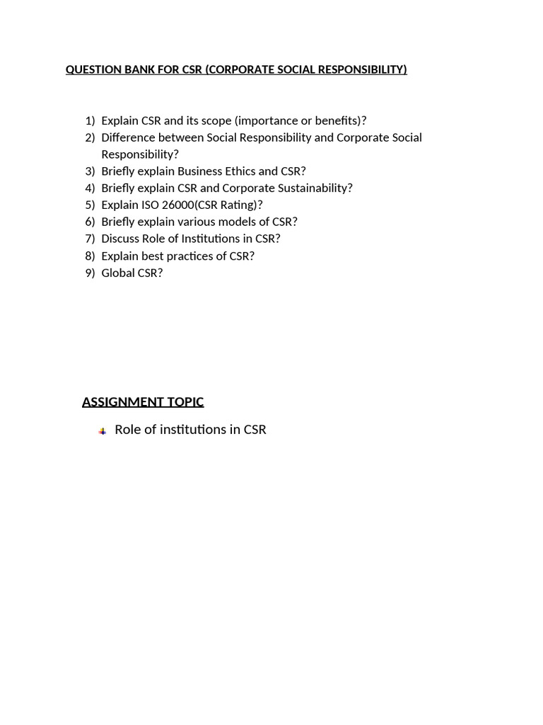 Question Bank For CSR | PDF
