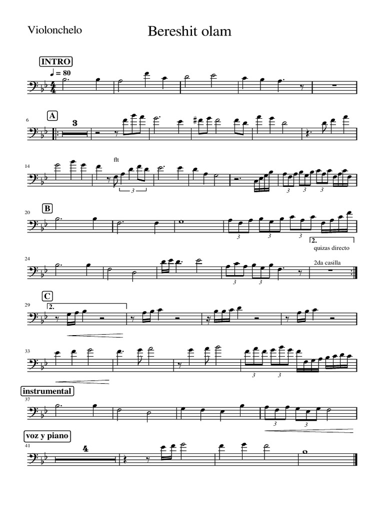 Bereshit Olam-Violonchelo | PDF