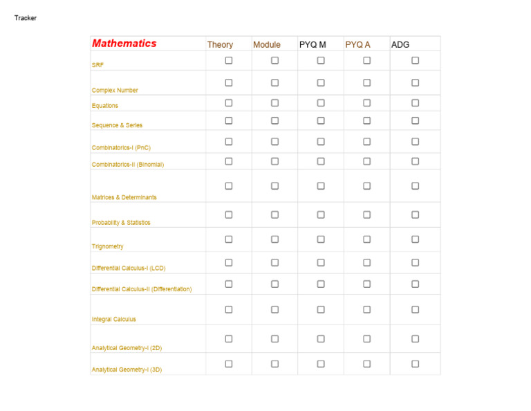 Maths Tracker | PDF
