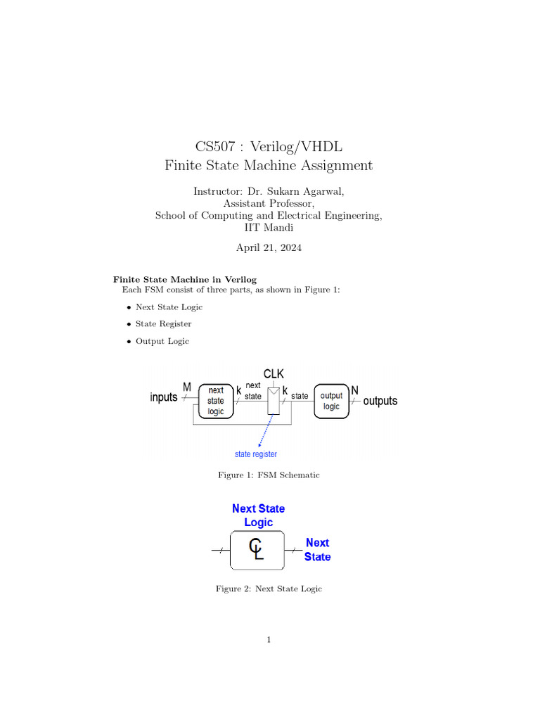 CS507: Verilog/VHDL Finite State Machine Assignment | PDF
