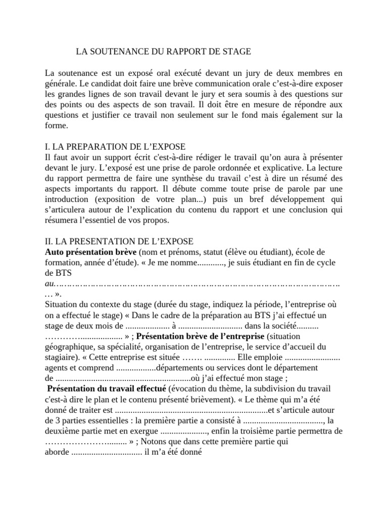 La Soutenance Du Rapport de Stage 24 | PDF
