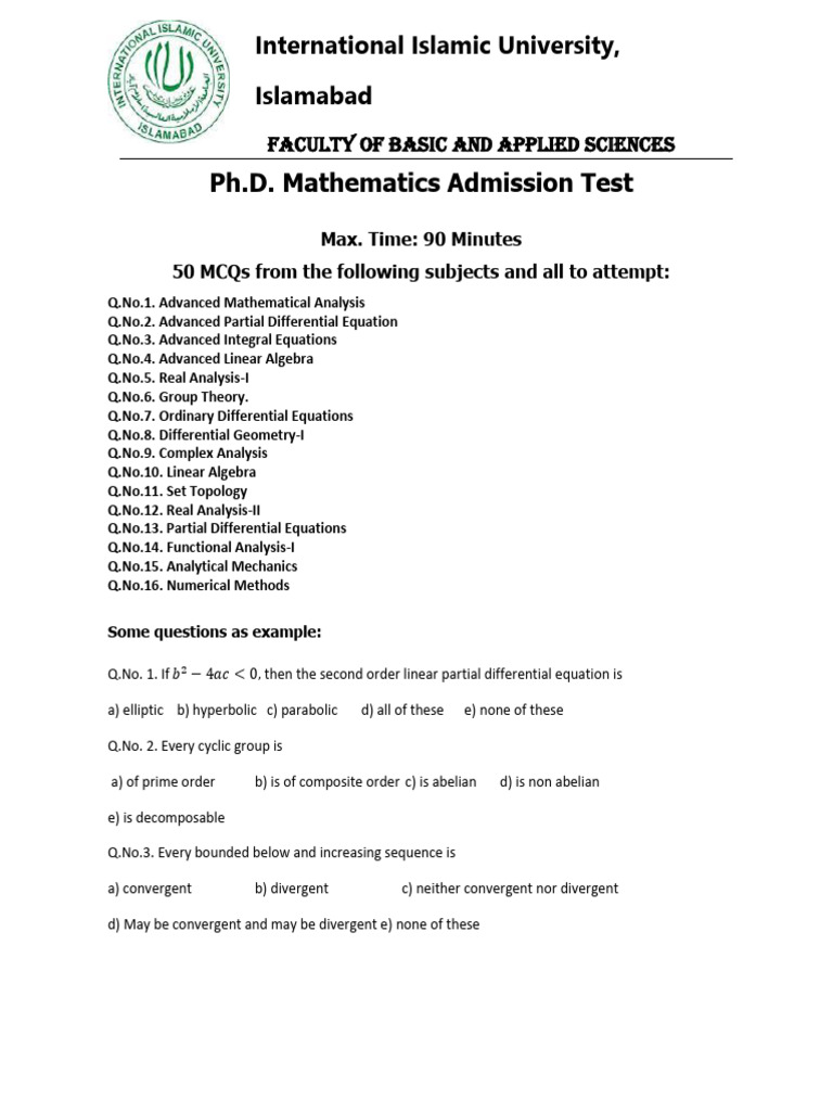 PHD Maths Admission Test Template 19062023 | PDF