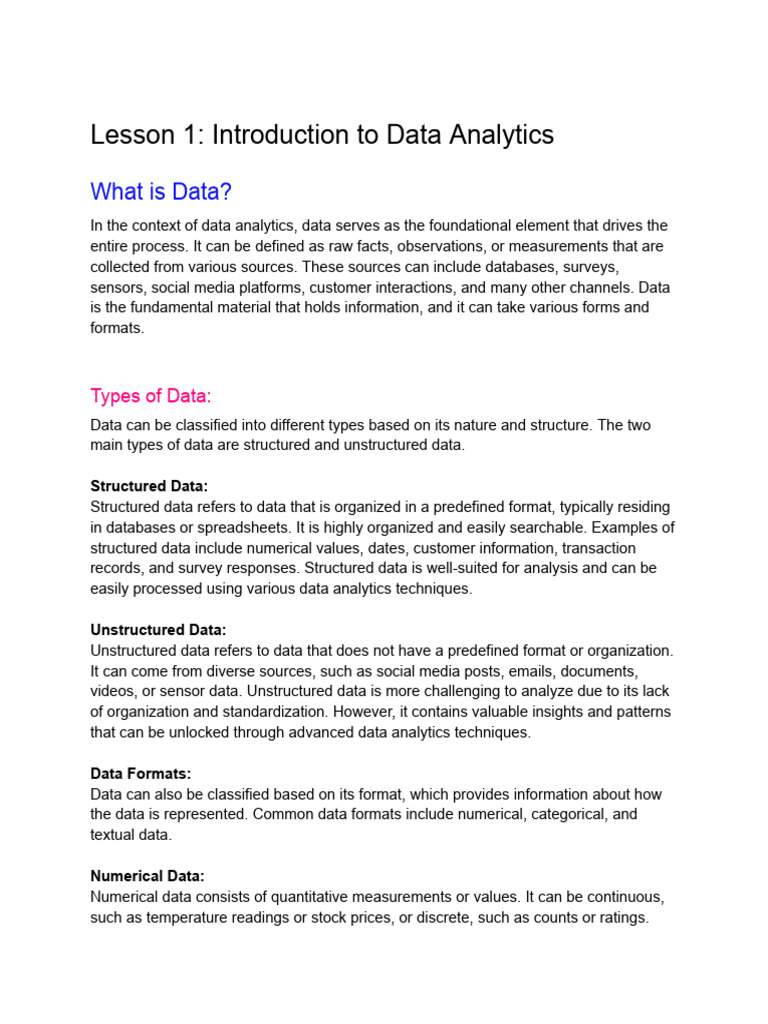 Lesson 1 Introduction To Data Analytics | PDF