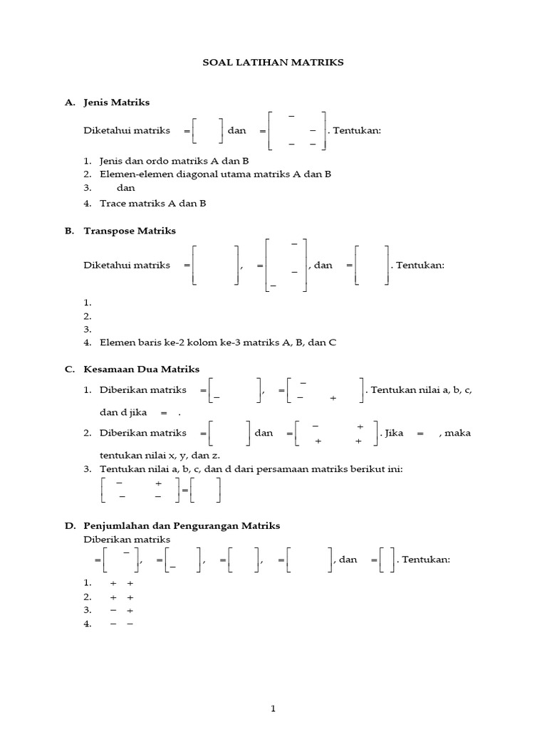 Soal Latihan Matriks | PDF