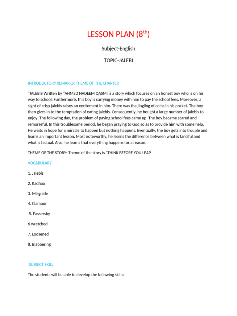 Lesson Plan 8th | PDF