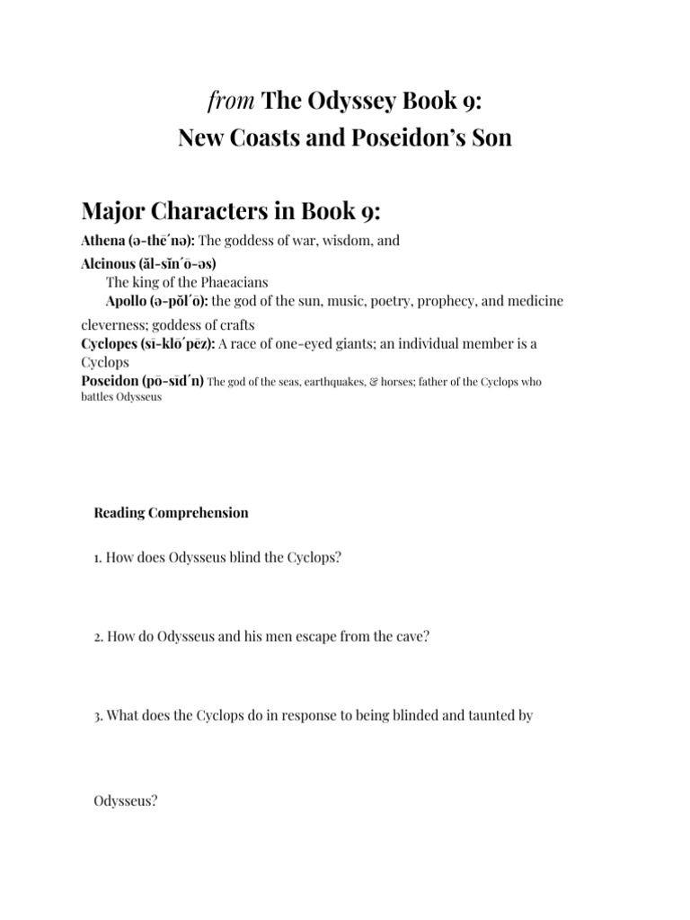 Odyssey Book 9 Questions | PDF