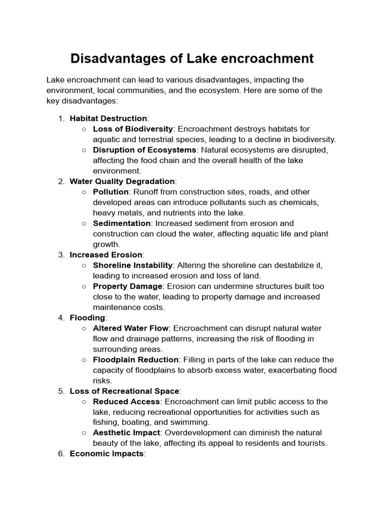 Disadvantages of Lake Encroachment | PDF