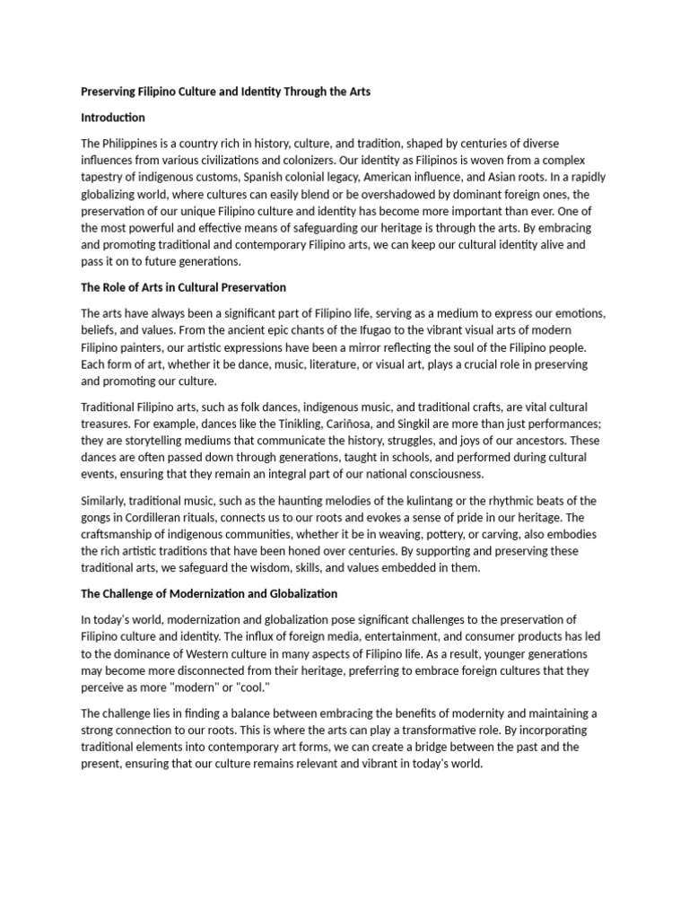 Preserving Filipino Culture and Identity Through The Arts | PDF