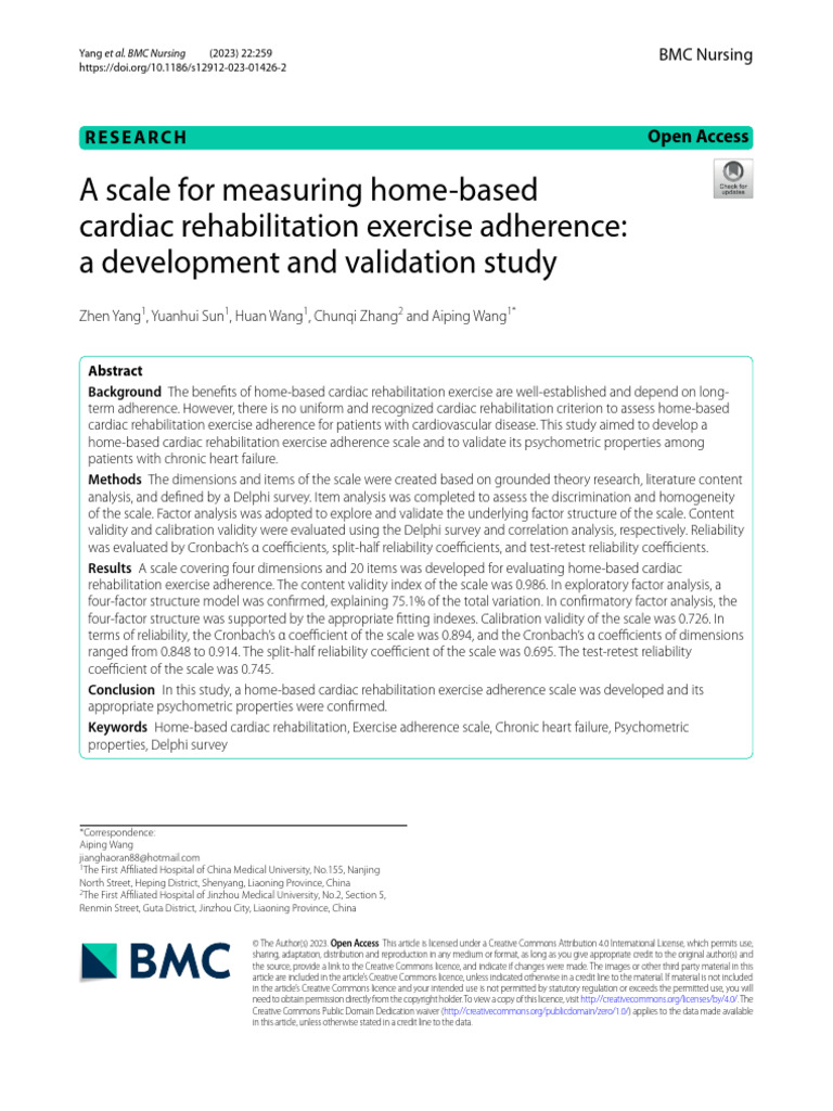 A Scale For Measuring Home-Based Cardiac Rehabilitation Exercise ...