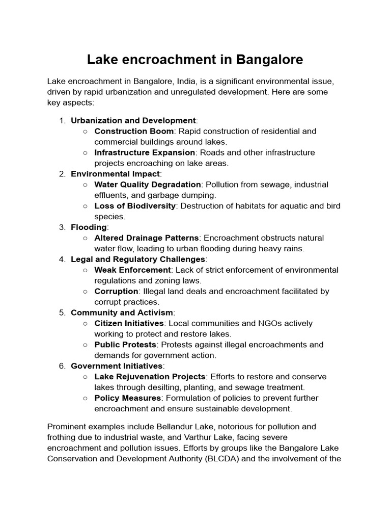 Lake Encroachment in Bangalore | PDF