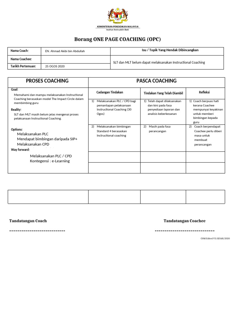 Contoh Borang OPC - DR Quah (Akibi) | PDF