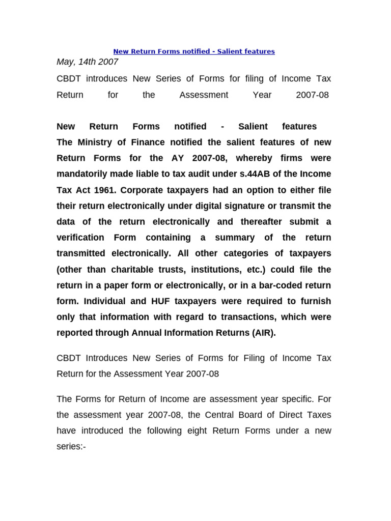 New Return Forms Notified | PDF