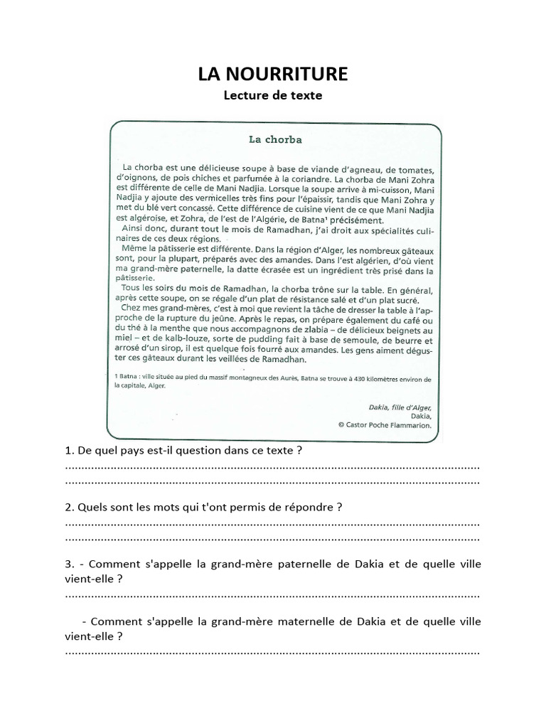 Exercice 9 - Lecture Comprehension A2 | PDF