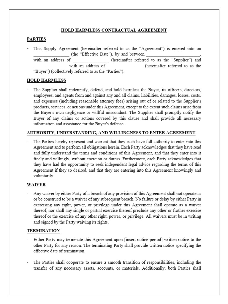 Hold Harmless Agreement Template | PDF