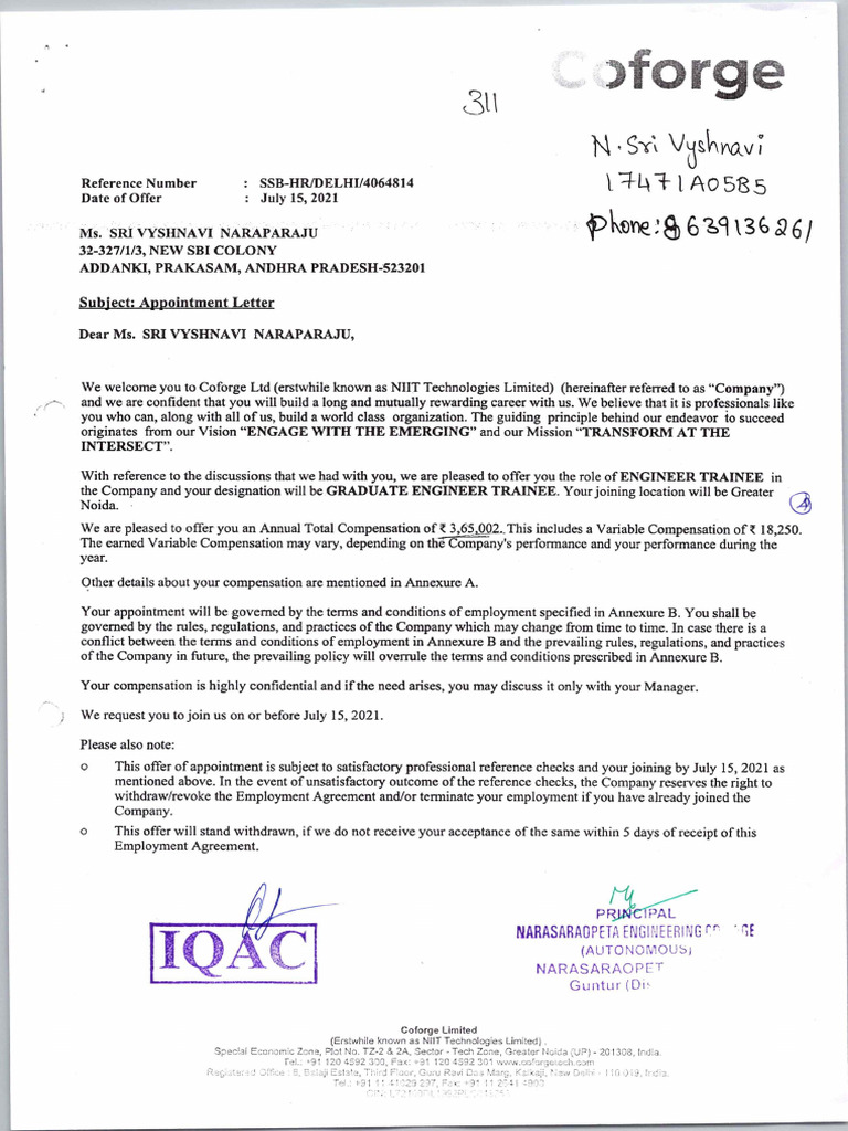 Coforge Offer Latter | PDF