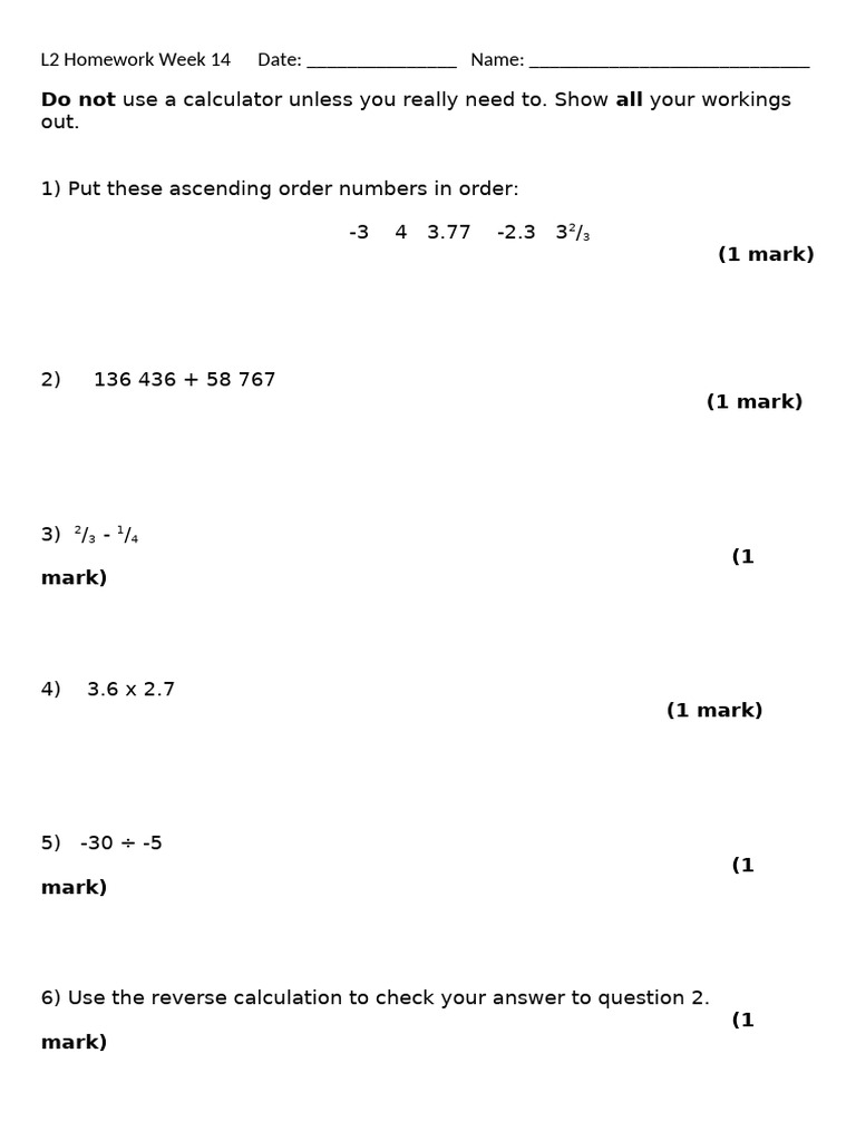 L2 Math Homework Week 14 Tasks | PDF | Teaching Methods & Materials