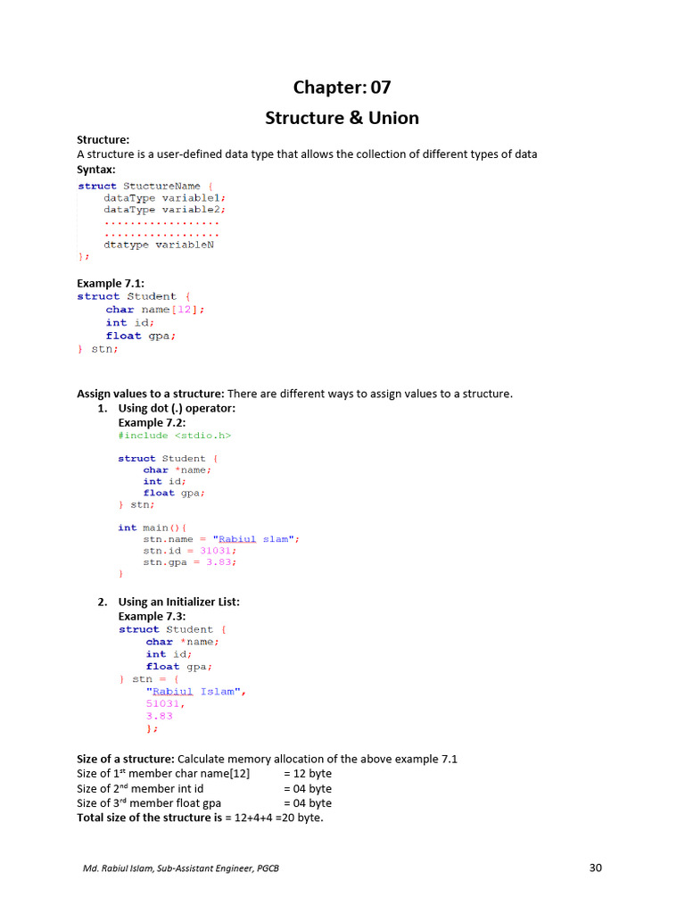 C-Hand Note - Sheet-03 - Structure&Union | PDF | Data Type | Computer Architecture