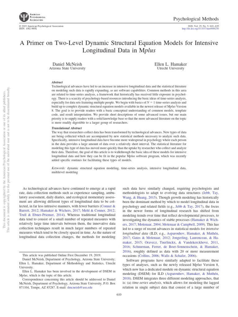A Primer On Two-Level Dynamic Structural Equation Models For Intensive ...