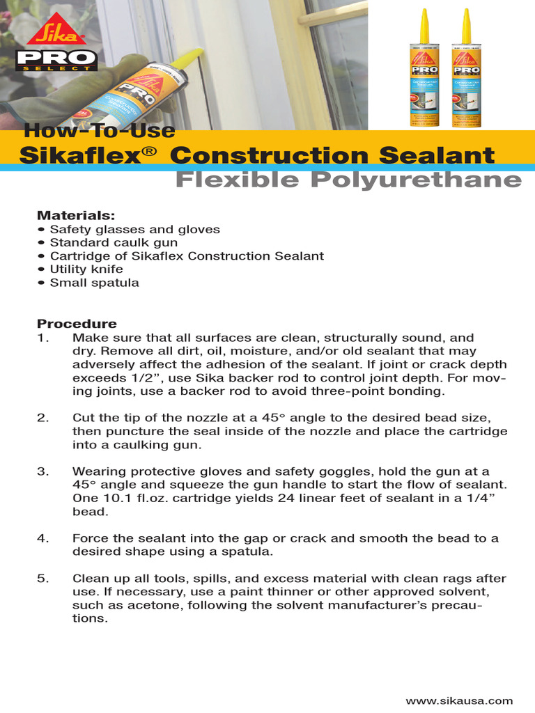 Sikaflex Construction Sealant Installation Instructions 1323273 | PDF