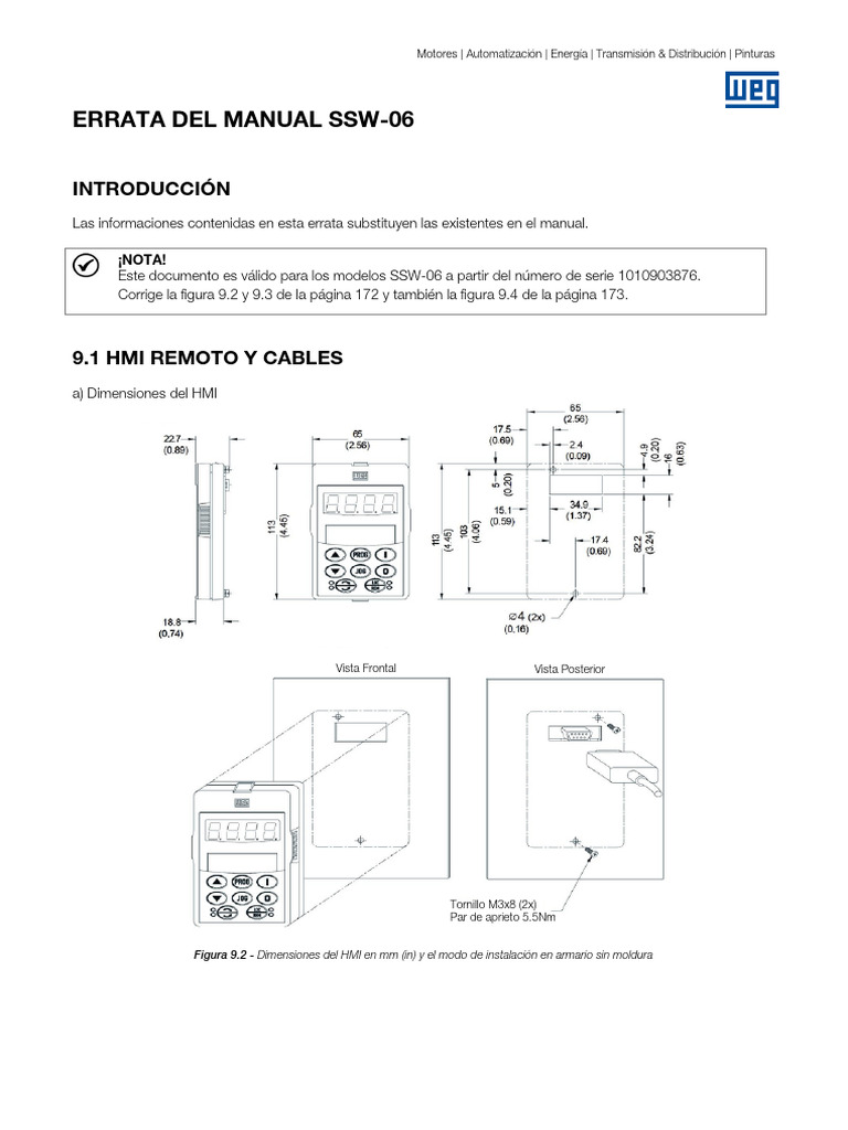 WEG ssw06 Errata Del Manual 10001160124 Manual Espanol | PDF