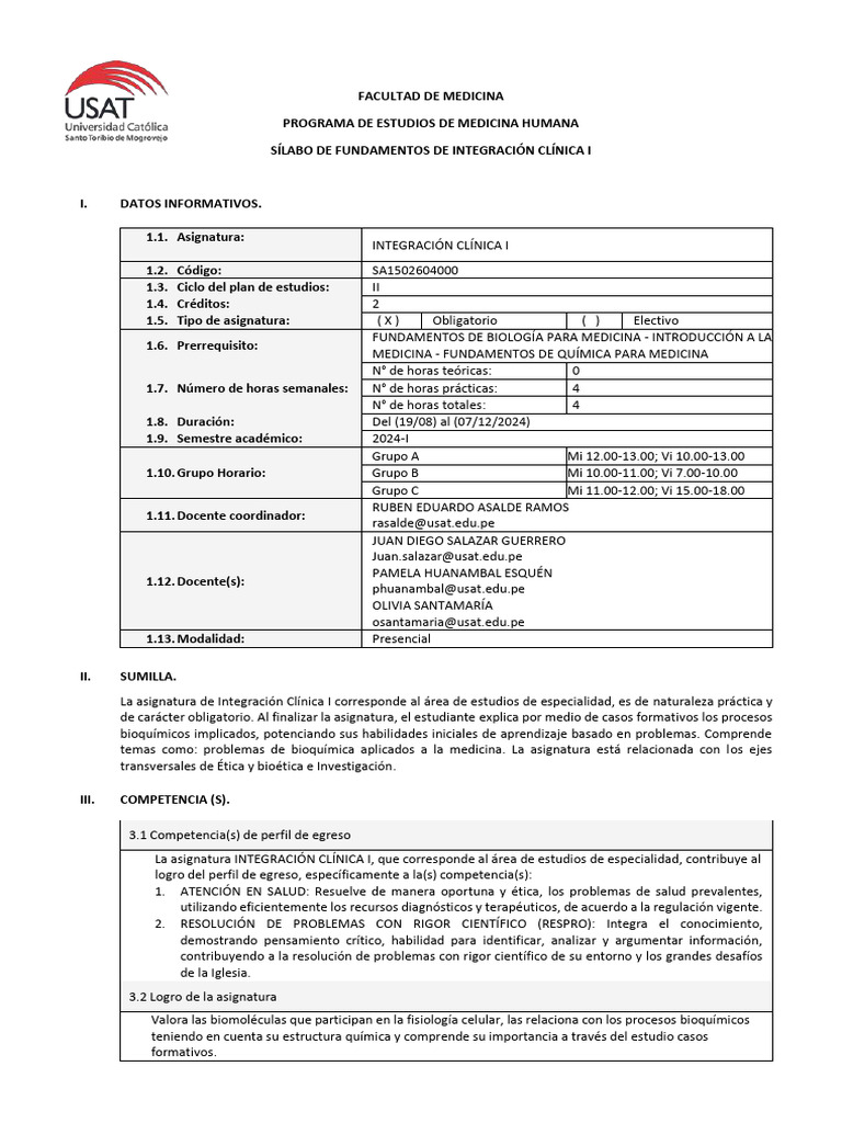 SÃ Labo IntegraciÃ N ClÃ Nica I - 2024-II | PDF