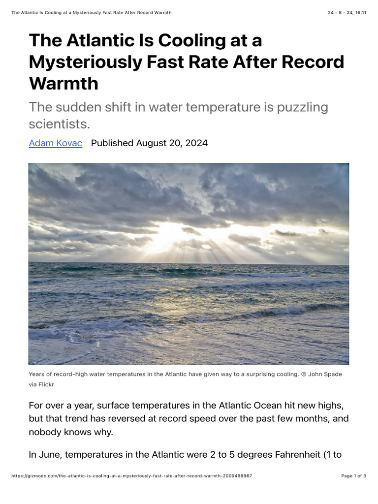 Atlantic Ocean Cooling Rapidly | PDF | Sea Surface Temperature ...