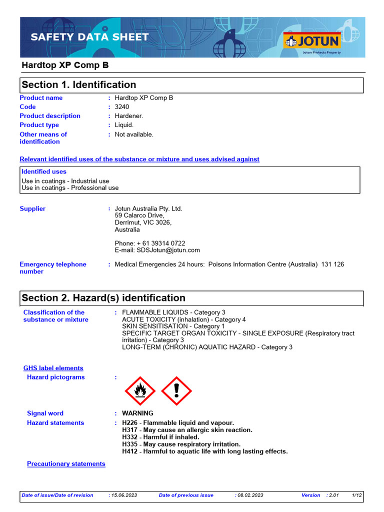 SDS 3240 Hardtop XP Comp B Euk AU | PDF