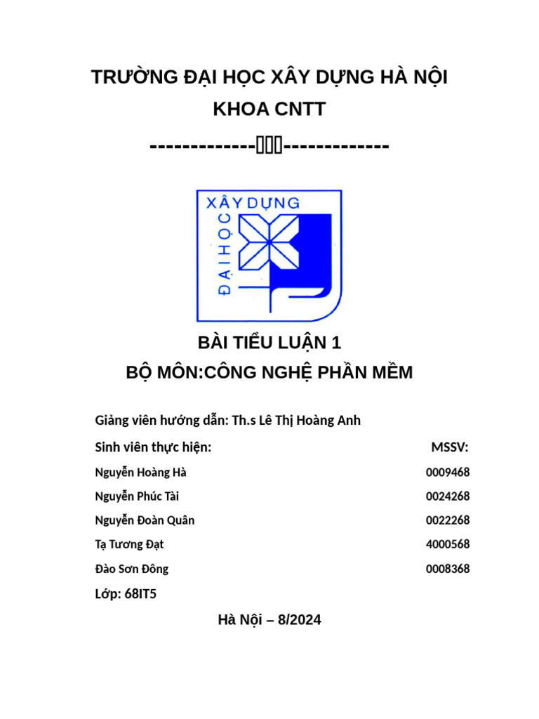 Tiểu luận 1 - CNPM - Nhóm 1 | PDF