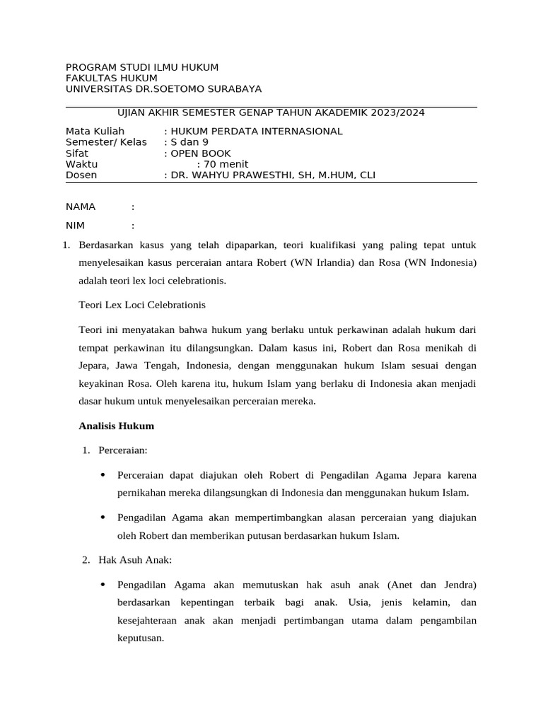 Uas Hukum Perdata Internasional | PDF