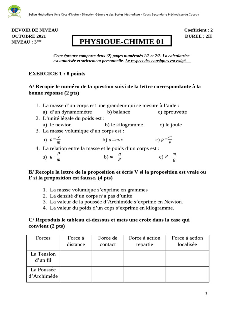 Devoir de Niveau 01 3e | PDF