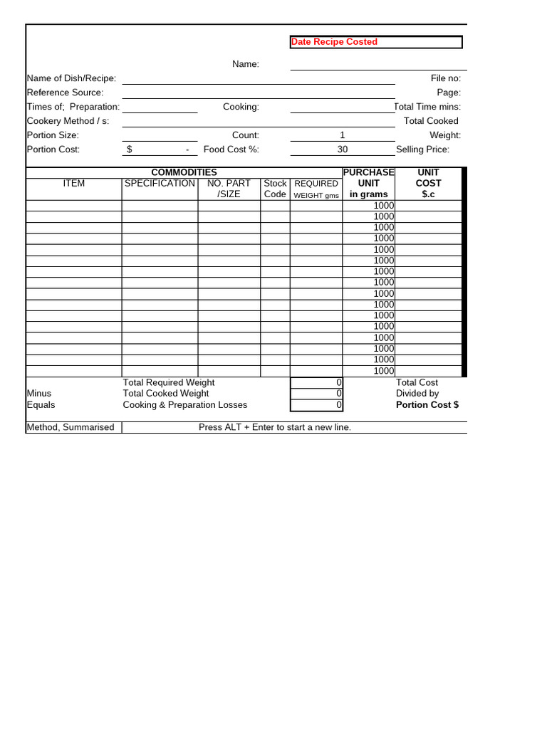 Standard Recipe Card Template | PDF