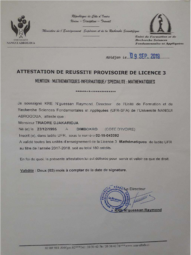 Attestation_Licence | PDF