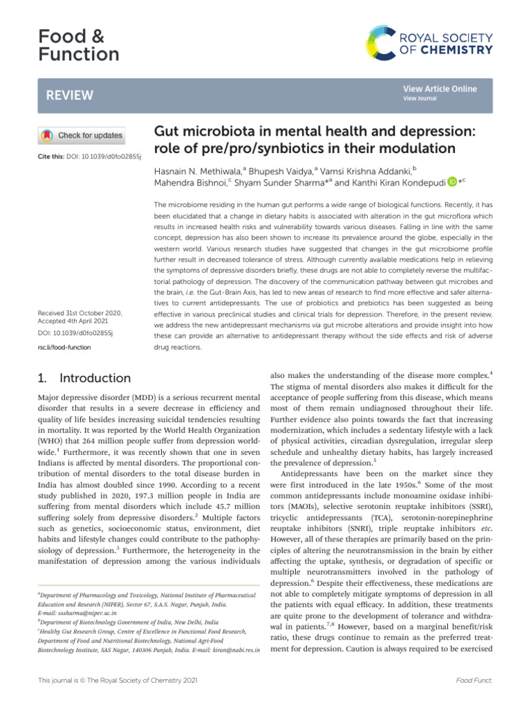 Food & Function: Gut Microbiota in Mental Health and Depression: Role ...