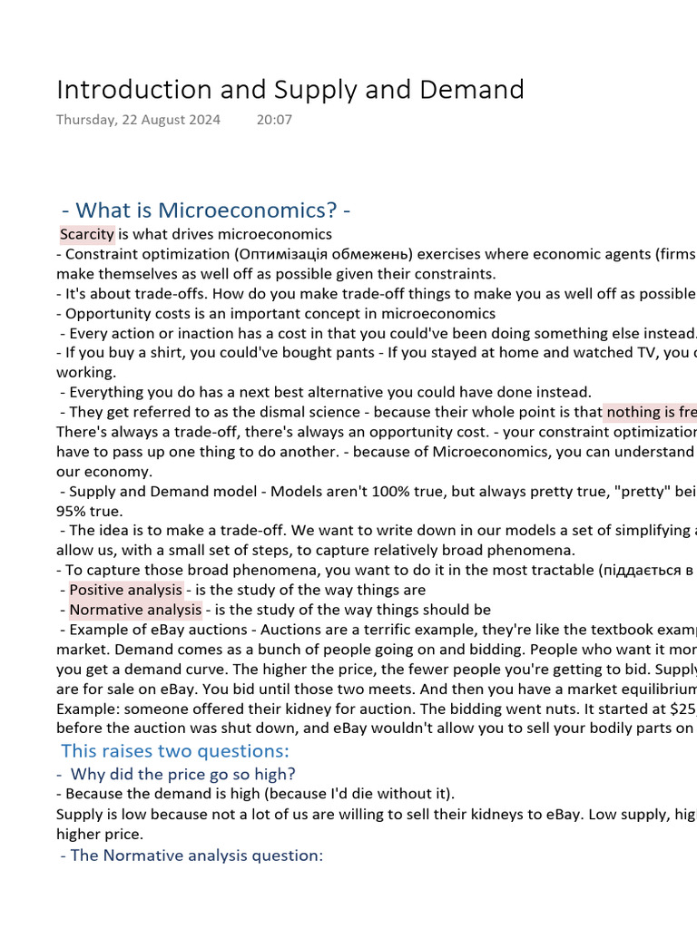 Introduction and Supply and Demand | PDF