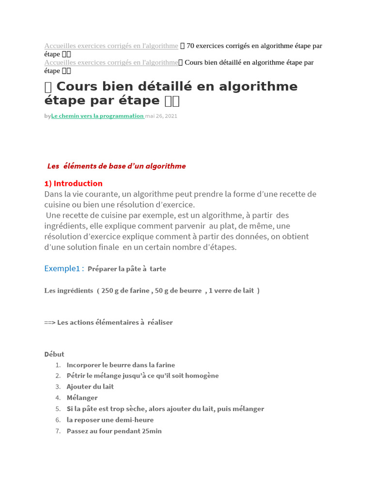 Cours Bien Détaillé en Algorithme Étape Par Étape : 1) Introduction | PDF
