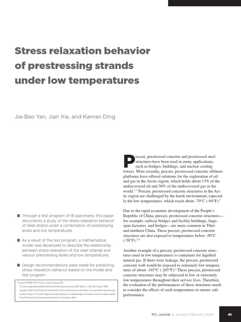 Stress Relaxation Behaviour of Prestressing Strands Under Low ...