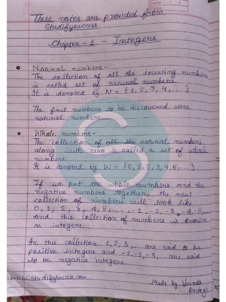 Class 7 Maths Ch 1 Notes Pdf