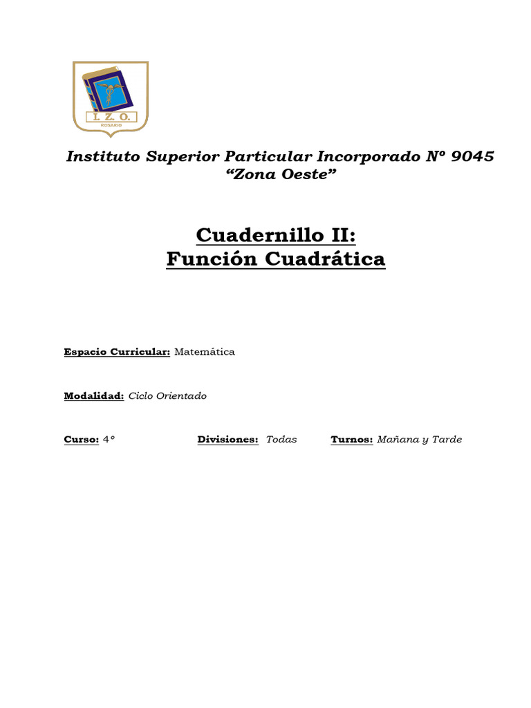 Cuadernillo II Función Cuadrática 2024 | PDF