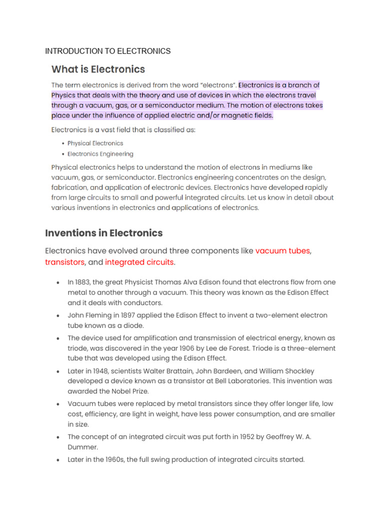 Introduction To Electronics | PDF