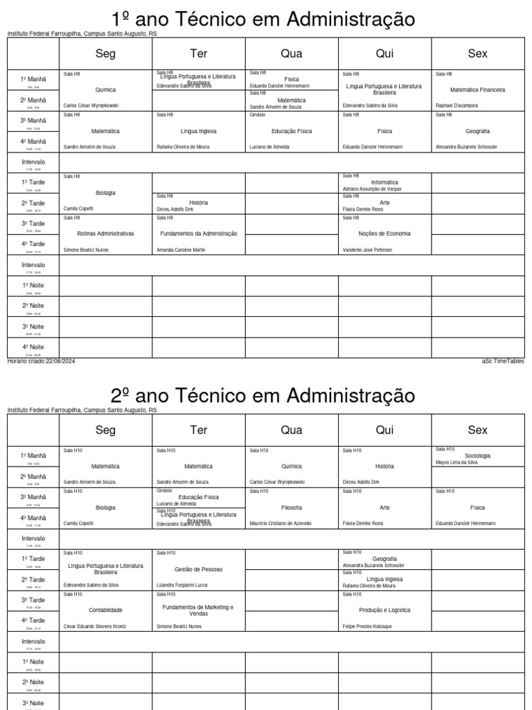 Horário Turmas EMI 2024-2 | PDF