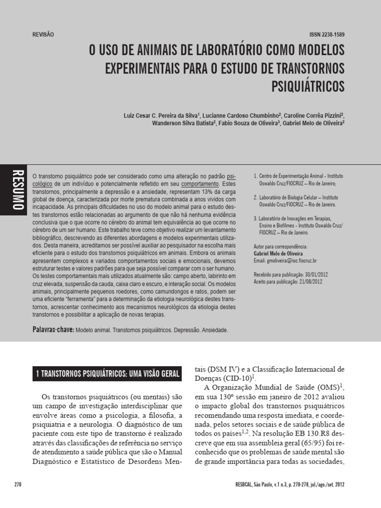 Modelos Animais en Trastornos Psiquiátricos | PDF | Medicina CLINICA | Medicina