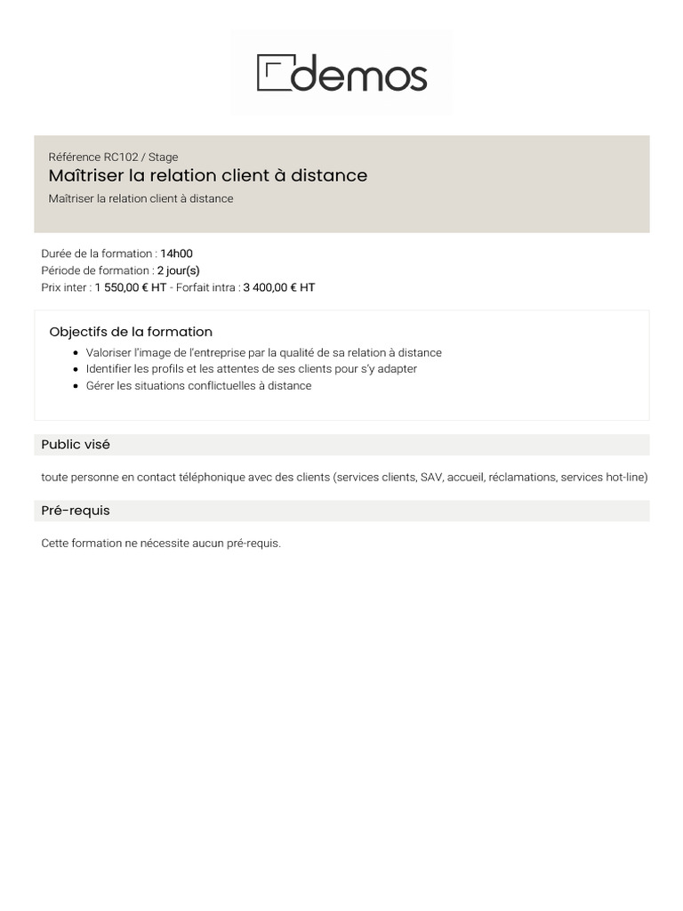 FicheFormation RC102 Prix Dates | PDF